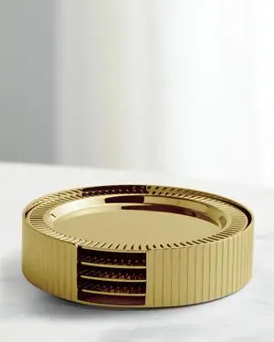 ANNA NEW YORK Striations Coasters In Holder, Set Of 4 - Gold