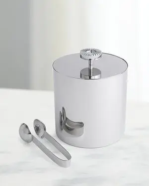 ANNA NEW YORK Striations Ice Bucket & Tongs Set - Silver