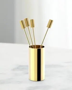 ANNA NEW YORK Striations Cocktail Picks In Holder, Set Of 4 - Gold