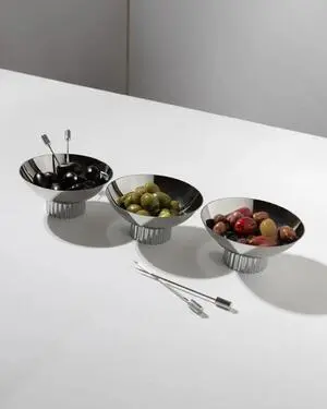 ANNA NEW YORK Striations Cocktail Picks In Holder, Set Of 4 - Silver