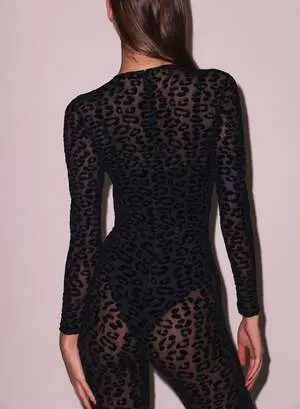 FLEUR DU MAL Flocked Leopard Catsuit