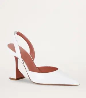 Amina Muaddi Leather Holli Slingback Pumps 95 - White