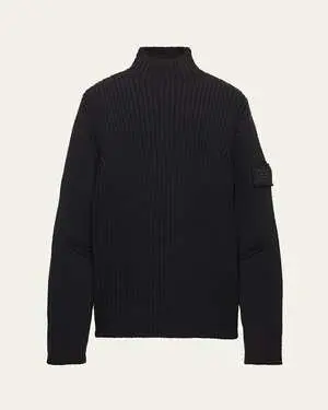 Prada Ribbed Wool Mock-Neck Sweater - Nero | Editorialist