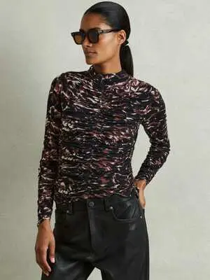 REISS Tammy Printed Ruched Top