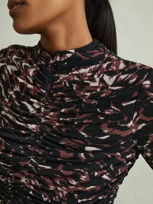 REISS Tammy Printed Ruched Top