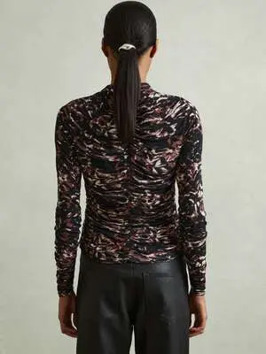 REISS Tammy Printed Ruched Top
