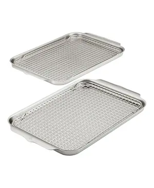 HESTAN Ovenbond 4-piece Tri-ply Clad Steel Half Sheet And Rack, Set Of 2 - Stainless