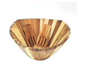 MEGACHEF Acacia Wood Salad Bowl With Serving Ut Ensils - One-color