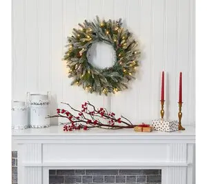 NEARLY NATURAL 24' Snowed Christmas Wreath - One-color