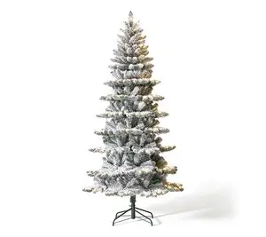 GLITZHOME 7.5' Pre-lit Flocked Spruce Faux Chri Stmas Tree - One-color