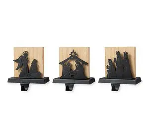GLITZHOME Metal Christmas Nativity Scene Stocking Holders S/3 - One-color