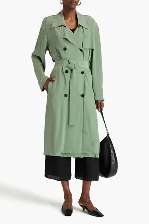 Theory Belted Crepe De Chine Trench Coat