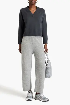Theory Wool And Cashmere-blend Wide-leg Pants - Light Gray