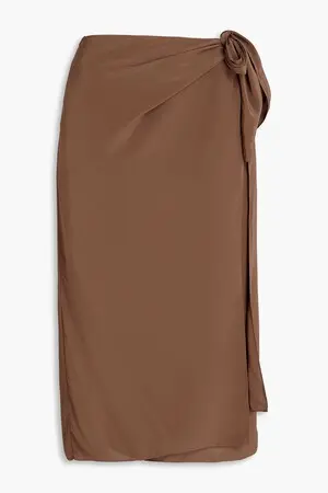 Theory Wrap-effect Crepe Midi Skirt - Brown