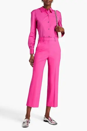 Theory Cropped Straight-leg Wool-blend Pants - Fuchsia