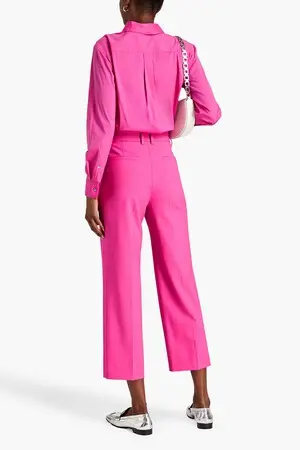 Theory Cropped Straight-leg Wool-blend Pants - Fuchsia