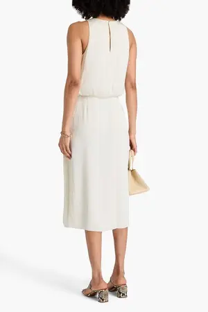Theory Crinkled Wrap-effect Satin Midi Dress - Ivory