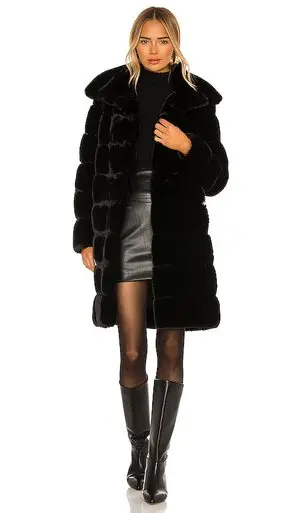 Adrienne Landau Faux Fur Long Coat - Black