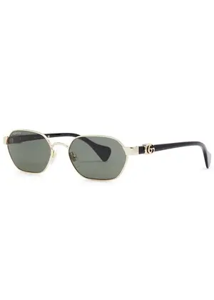 Gucci Eyewear Oval-frame Sunglasses - Black Gold