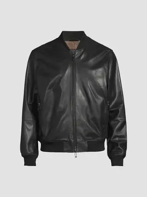 Emporio Armani Leather Bomber Jacket - Black