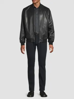 Emporio Armani Leather Bomber Jacket - Black
