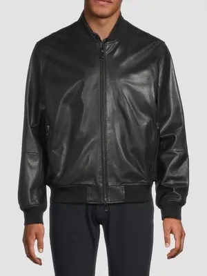 Emporio Armani Leather Bomber Jacket - Black