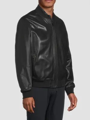 Emporio Armani Leather Bomber Jacket - Black