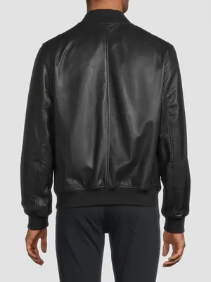 Emporio Armani Leather Bomber Jacket - Black