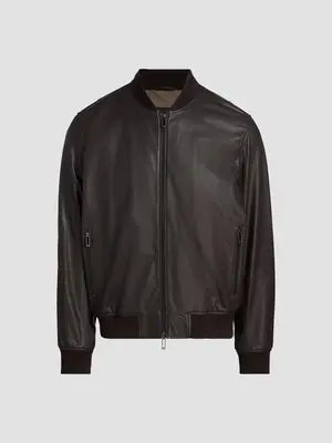 Emporio Armani Leather Bomber Jacket - Brown