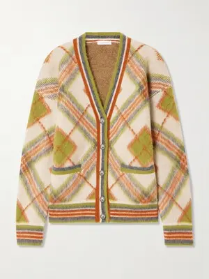 Rabanne Checked Brushed Jacquard-knit Cardigan - Brown