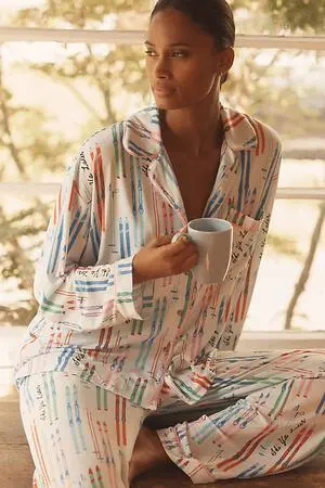 LYREBIRD The Modaluxe Long-sleeve Pajama Shirt - Emily Taylor Ski Print