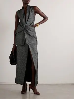 Brandon Maxwell The Margo Gathered Layered Wool-blend Maxi Dress