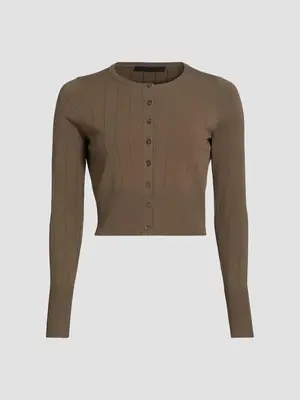 Jenni Kayne Finley Rib-knit Crop Cardigan - Olive