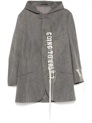 Yohji Yamamoto Logo-print Wool Hooded Jacket