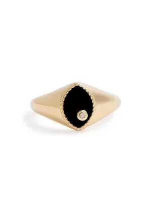 Yvonne Léon Baby Chevalière Marquise 9kt Gold Signet Ring - Black