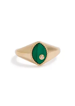 Yvonne Léon Baby Chevalière Marquise 9kt Gold Signet Ring - Green