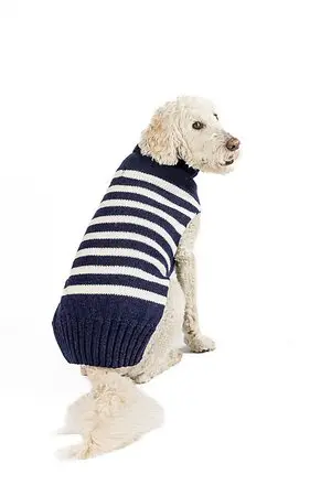 CHILLY DOG Flynn Stripe Knit Dog Sweater - White