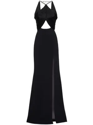 Philipp Plein Embellished Halterneck Maxi Dress With Slit - Black