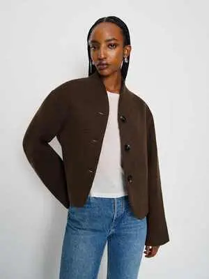 REFORMATION Owen Collarless Jacket - Brown