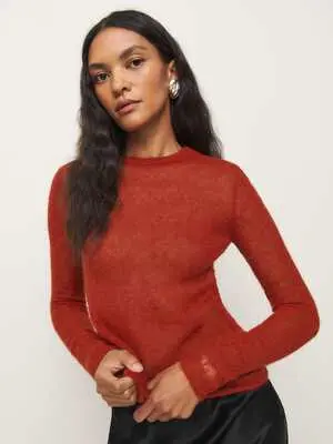 REFORMATION Alice Sheer Alpaca Crew Sweater - Sundried Tomato