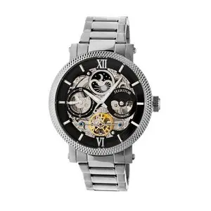 HERITOR AUTOMATIC Aries Skeleton Leather-band Watch - Silver/black
