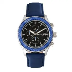 BREED BREED Maverick Chronograph Leather-Band Strap Watch Silver/blue