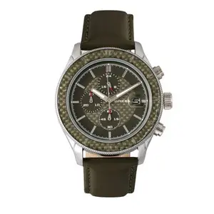 BREED Maverick Chronograph Leather-band Strap Watch - Silver/olive
