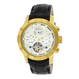 HERITOR AUTOMATIC Semi-skeleton Leather-band Watch - Gold/silver