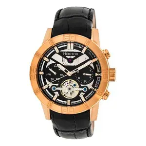 HERITOR AUTOMATIC Heritor Automatic Semi-Skeleton Leather-Band Watch Rose Gold/black