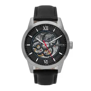 HERITOR AUTOMATIC Jonas Leather-band Skeleton Watch - Silver/black