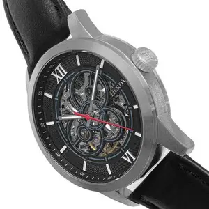HERITOR AUTOMATIC Jonas Leather-band Skeleton Watch - Silver/black