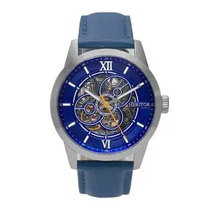 HERITOR AUTOMATIC Jonas Leather-band Skeleton Watch - Silver/blue