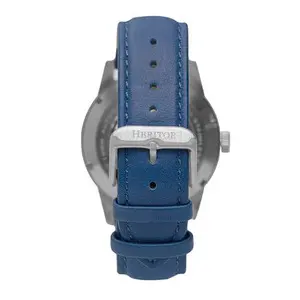 HERITOR AUTOMATIC Jonas Leather-band Skeleton Watch - Silver/blue