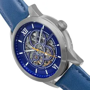 HERITOR AUTOMATIC Jonas Leather-band Skeleton Watch - Silver/blue
